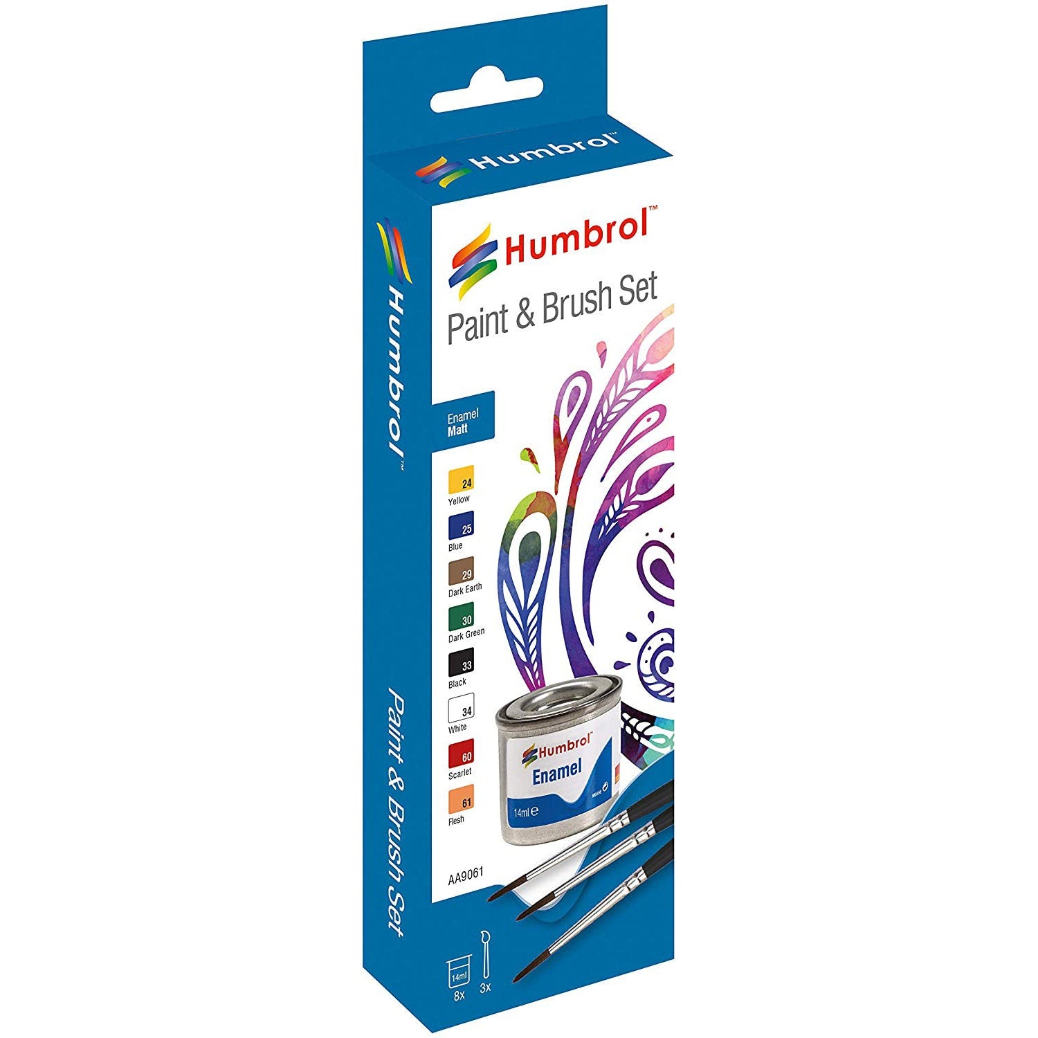 Humbrol Matt Enamel Paint & Brush Set AA9061 Yellow Blue Dark Earth ...